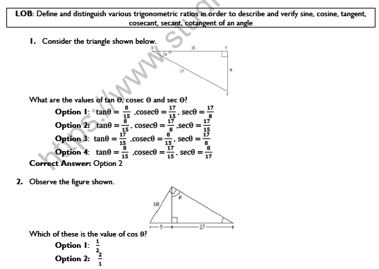 CBSE Class 10 Mathematics Trignometry Printable Worksheet Set F